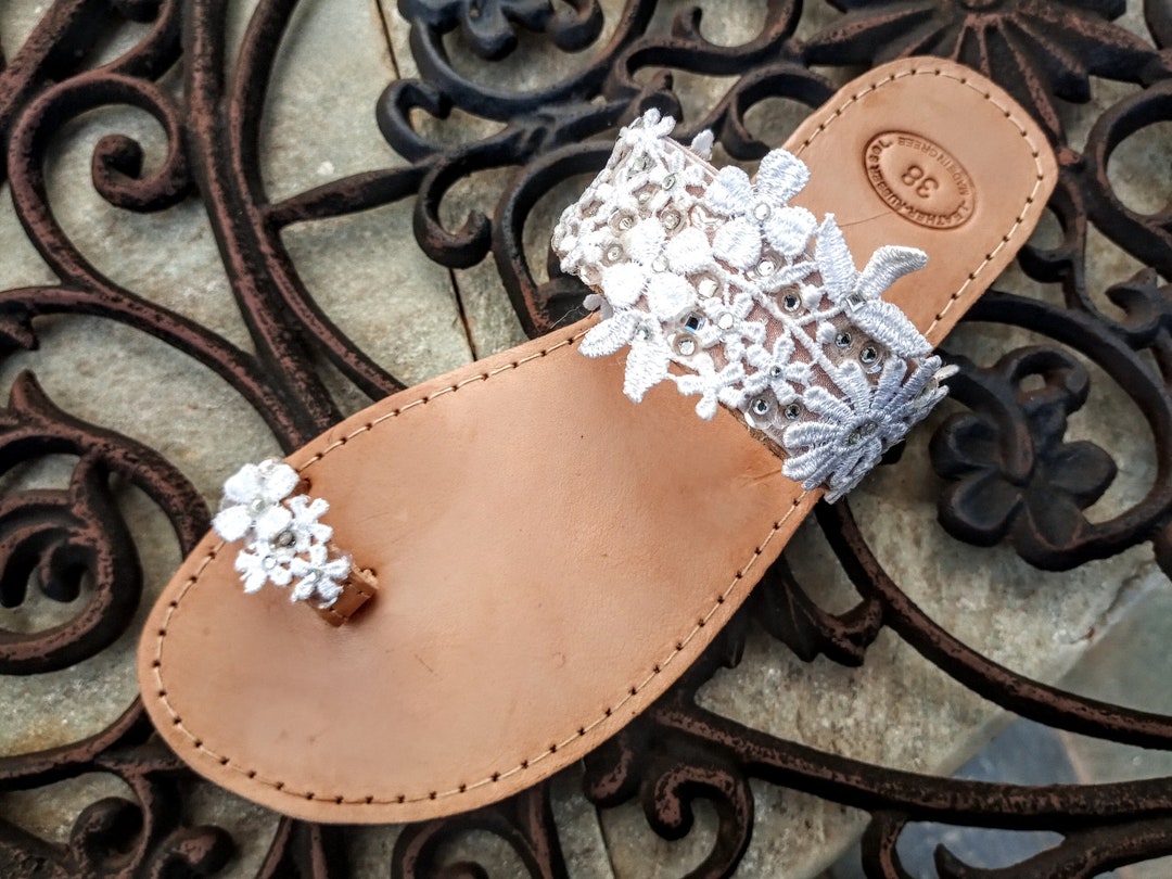 Flat Wedding Sandals for Bride/ Flat Bridal Lace Sandals/ Wedding Shoes ...