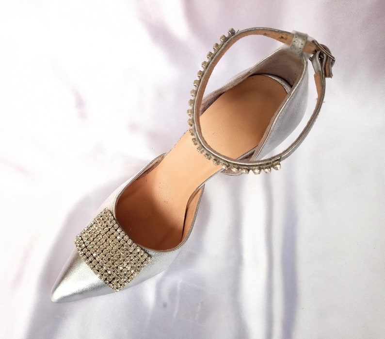 Silver Wedding Bridal Shoes/handmade Pointed Leather Shoes/ Rhinestone ...