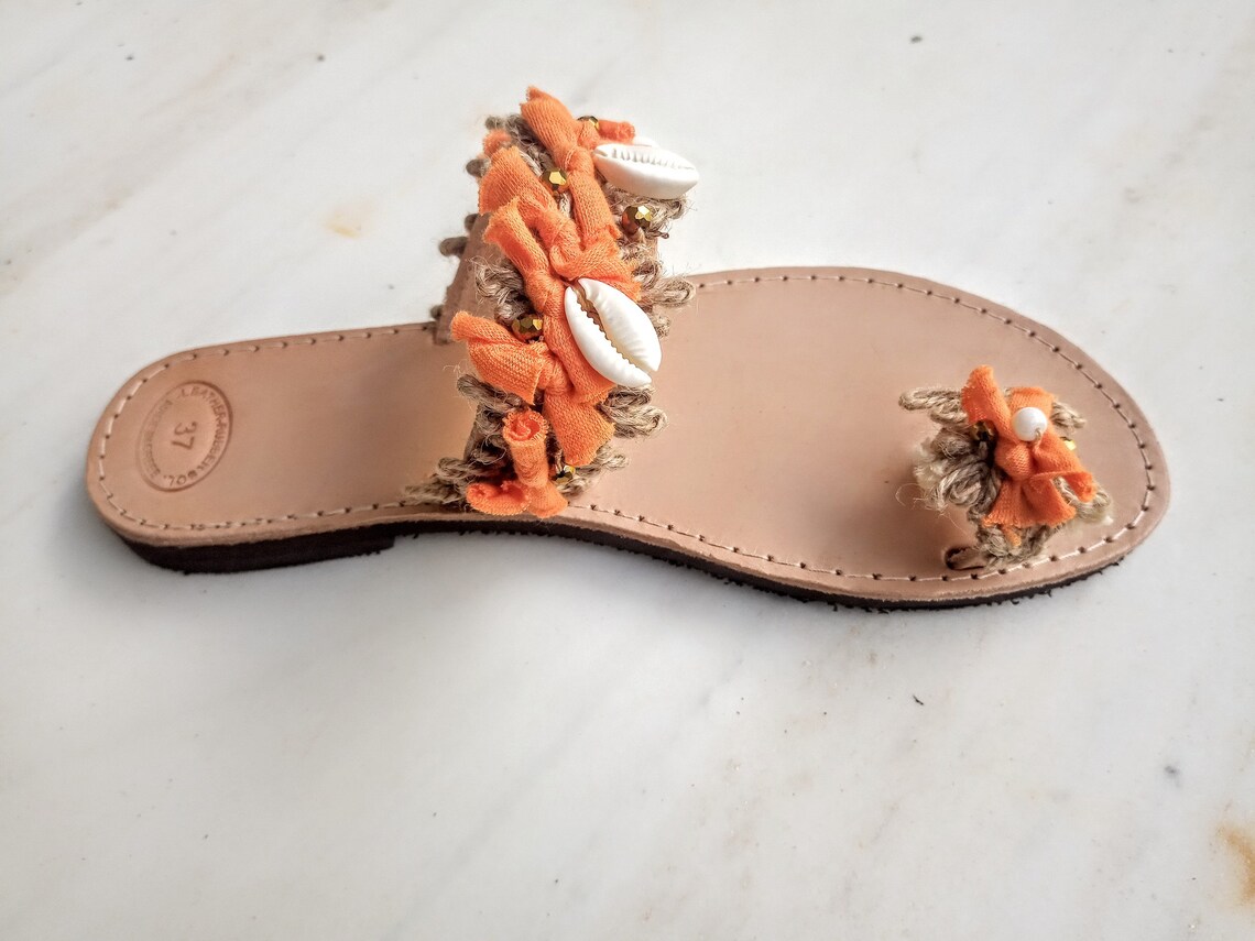 Sea Shell Sandals/slides/wedding Sandals/handmade Shoes/orange - Etsy