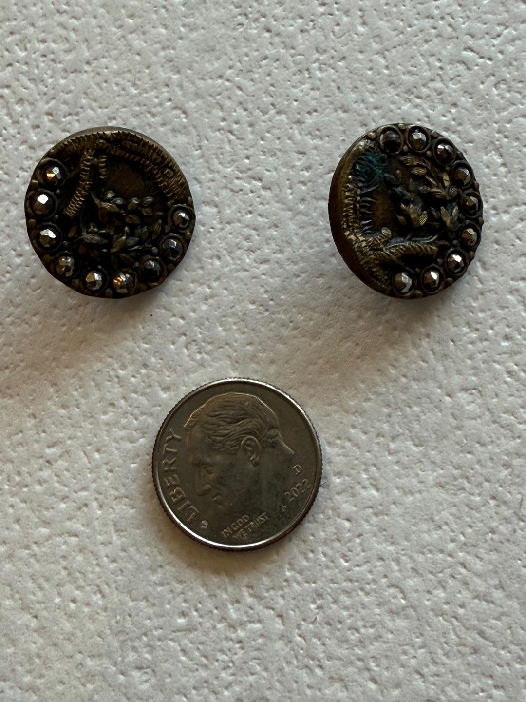 Set of 2 Vintage Brass Tree and Grass Buttons With Faceted Border (M ...