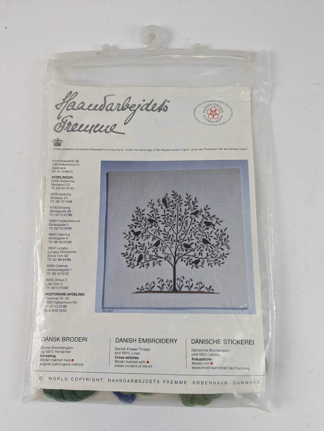Haandarbejdets Fremme Danish Embroidery Kit Blue Birds in the Tree 32cm ...