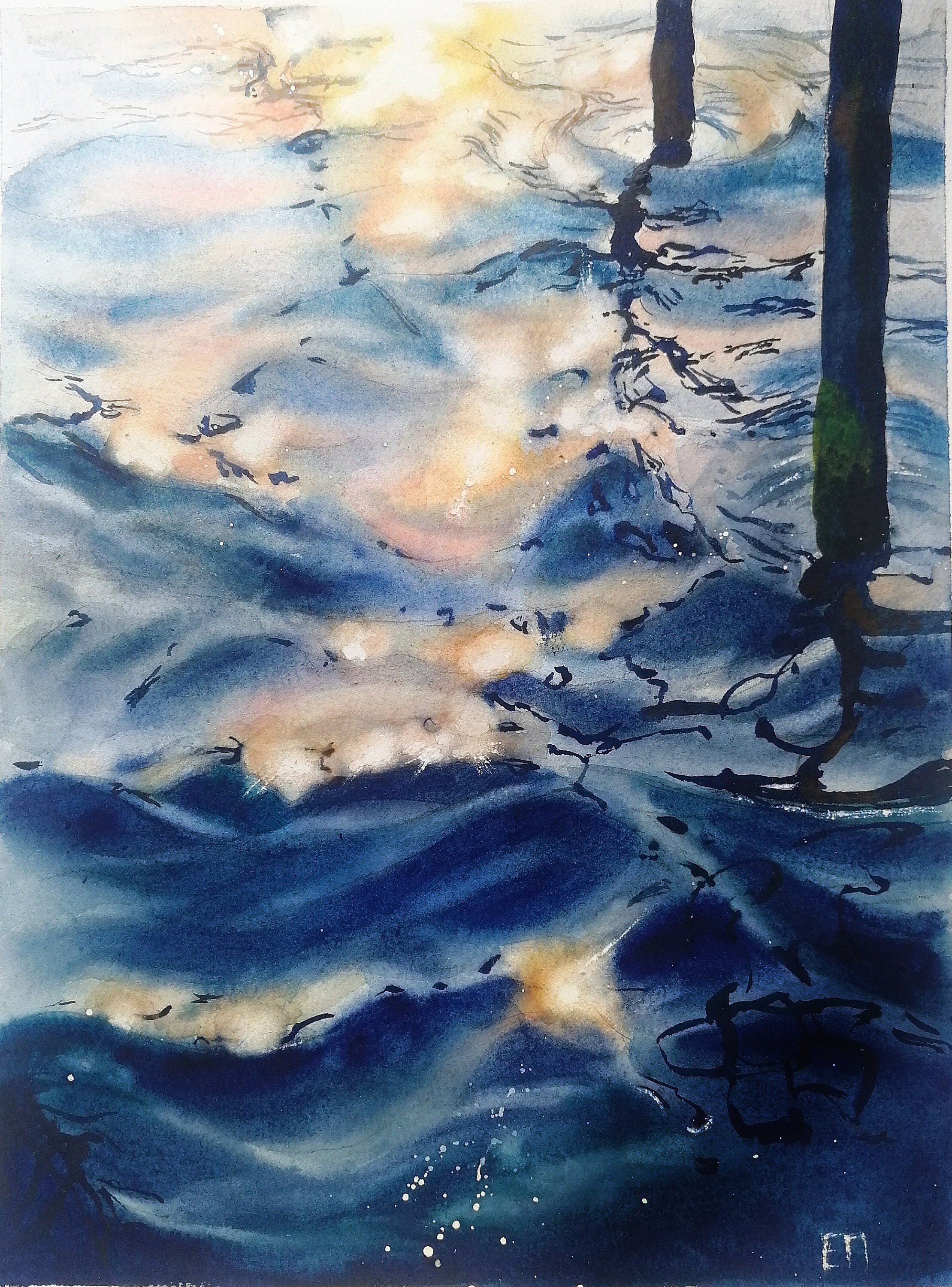 Seelandschaft Aquarell Malerei druckbare Wandkunst für | Etsy