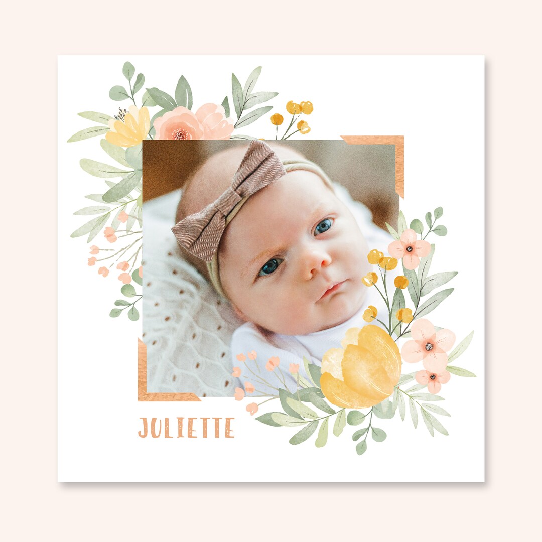 Faire-part Naissance original, Faire-part Bébé, Naissance Fille, Fleurs ...