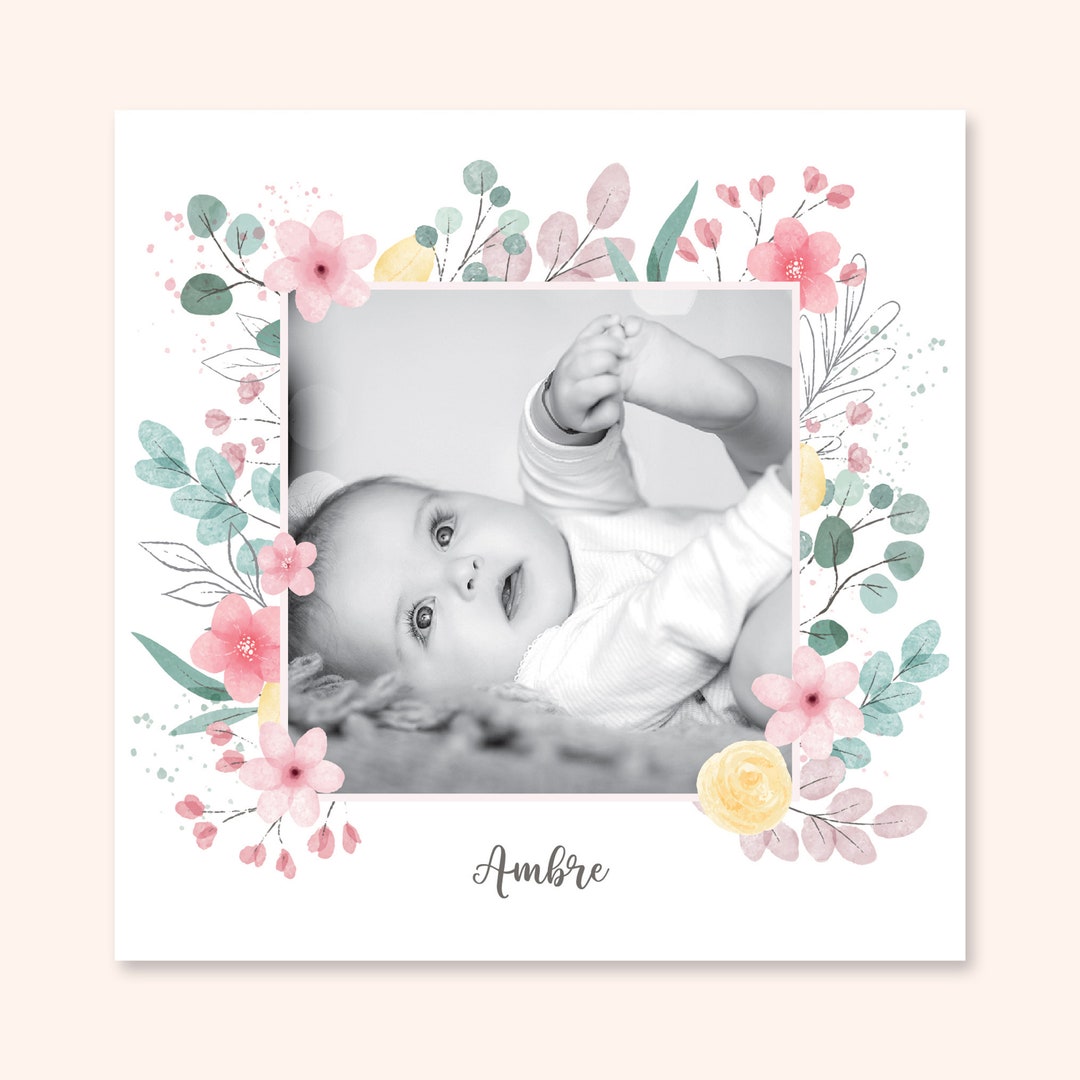 Faire-part Naissance original, Faire-part Bébé, Naissance Fille, Fleurs ...