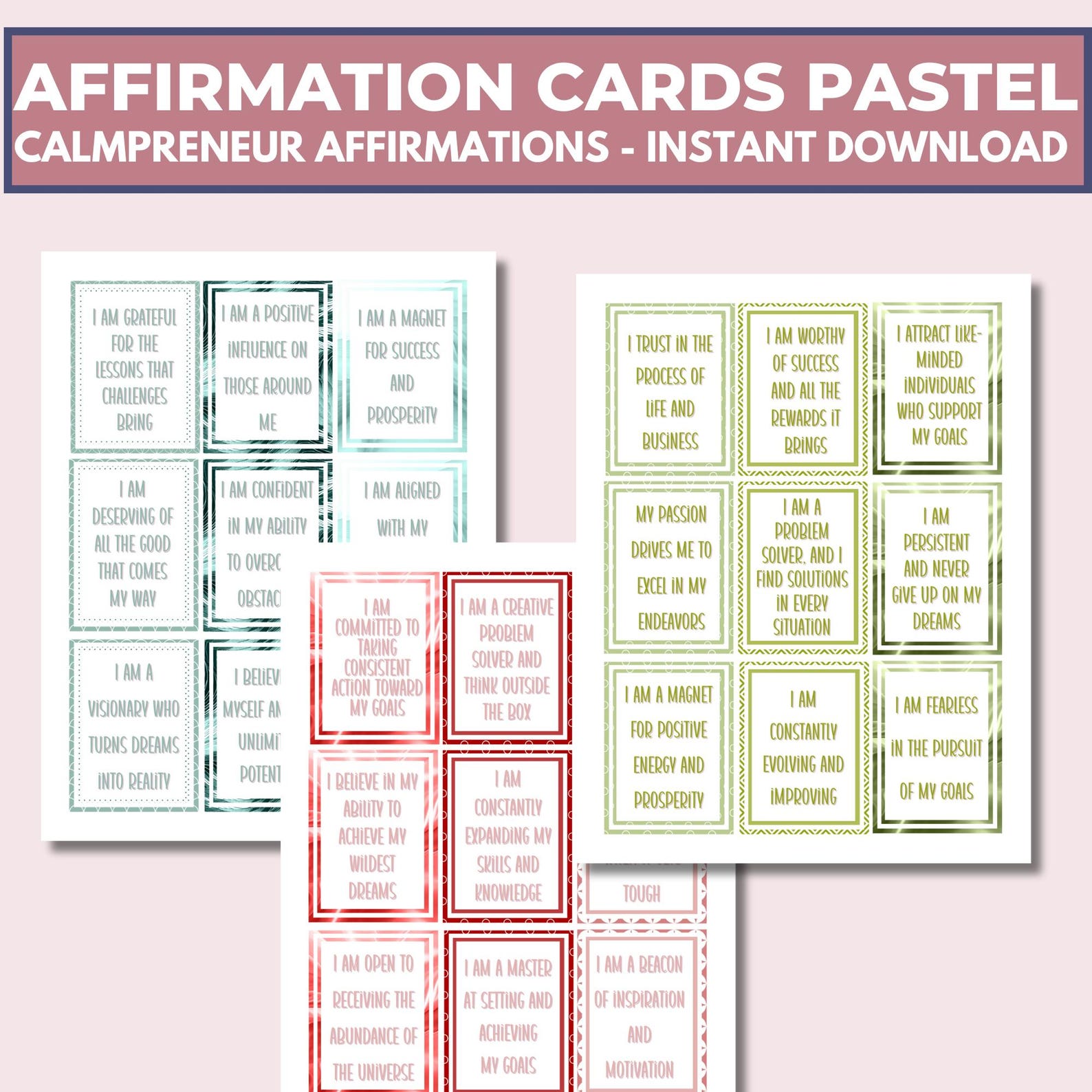 45 Affirmation Cards Pastel Printable Instant Download, Self Growth ...