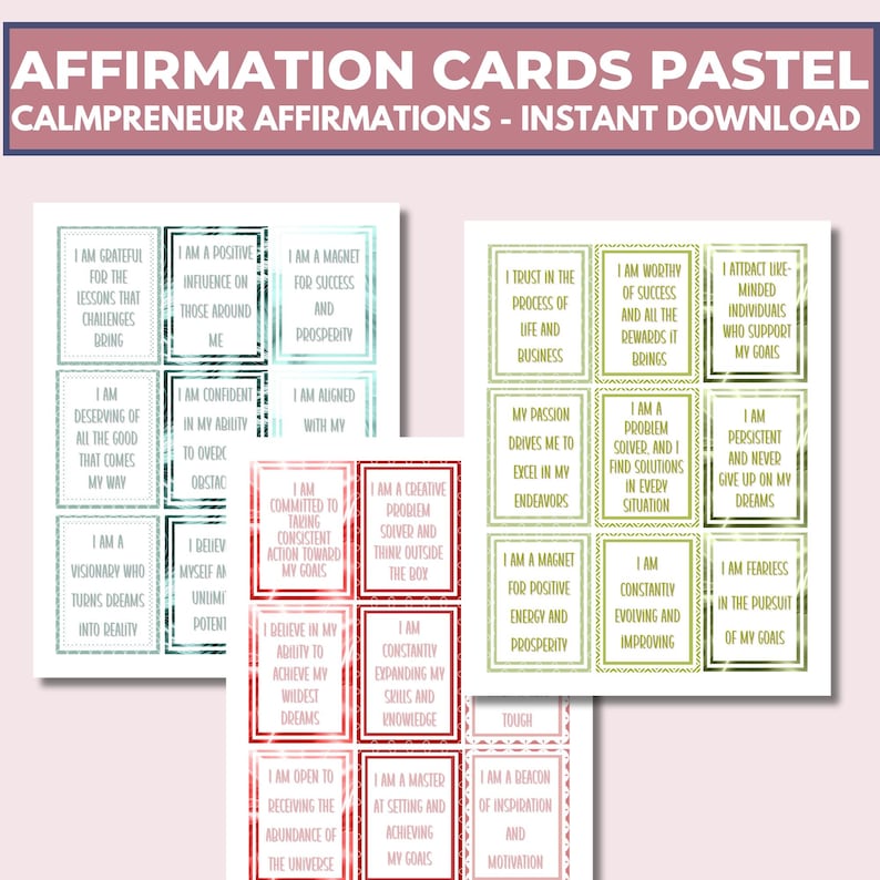45 Affirmation Cards Pastel Printable Instant Download, Self Growth ...