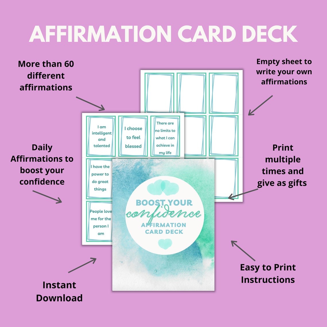 60 Affirmation Cards Printable Affirmation Cards Digital - Etsy