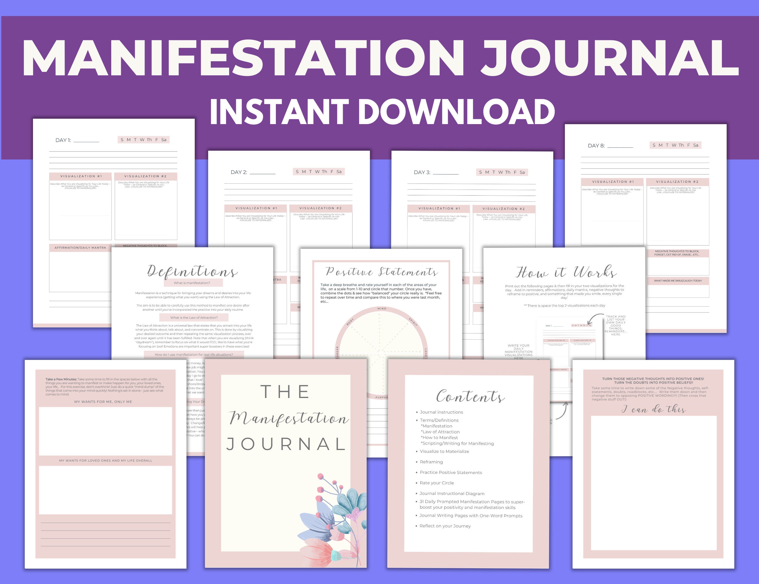Manifestation Journal Printable Prompts Dream Journal Law of Attraction ...