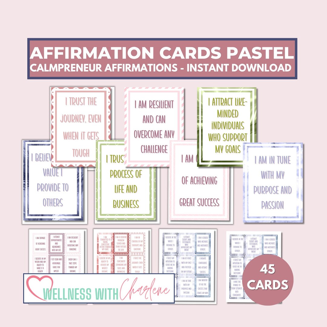 45 Affirmation Cards Pastel Printable Instant Download, Self Growth ...