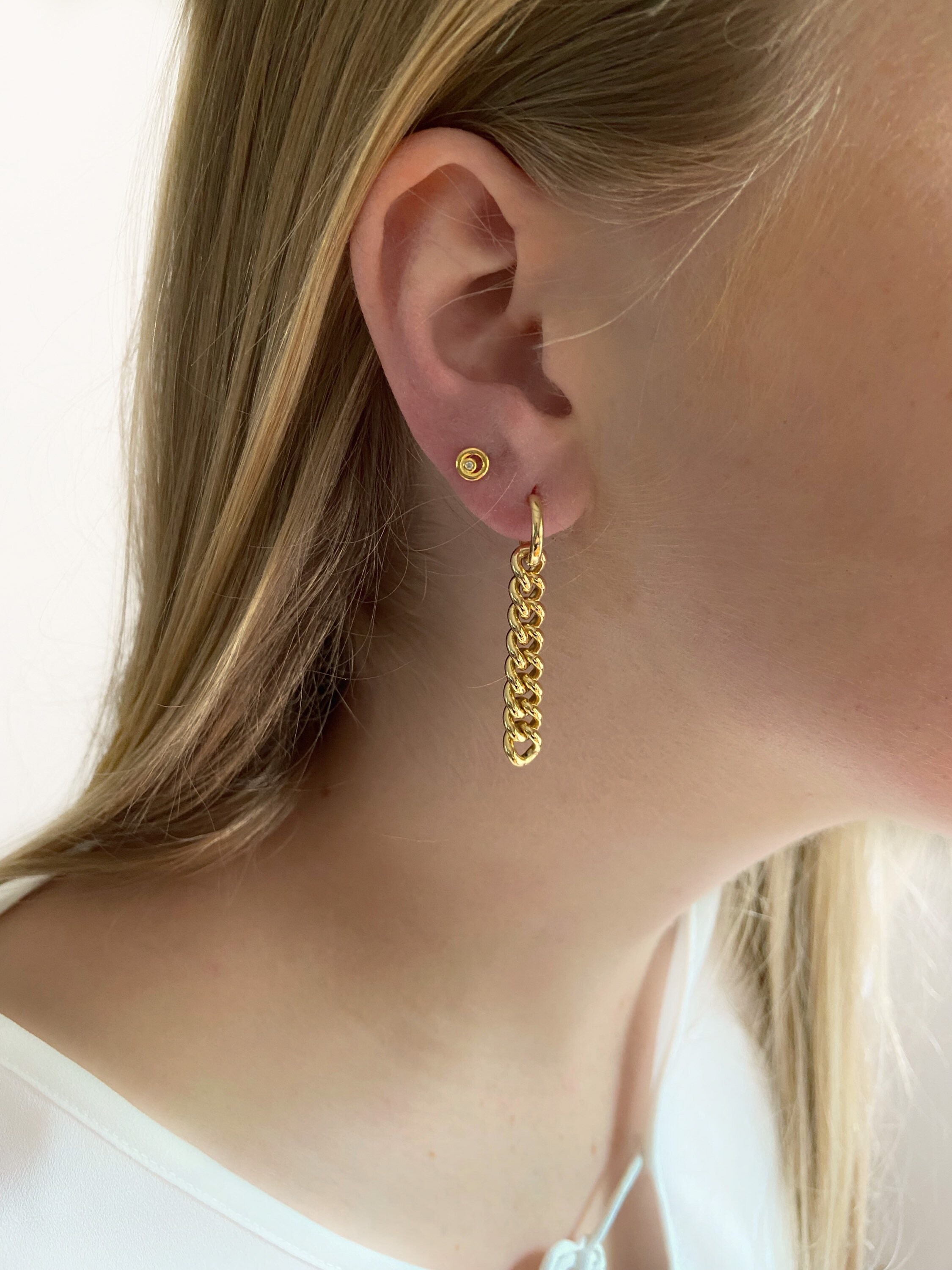 Gold Chunky Chain Hoop Earrings Cuban Chain Hoops Thick Curb - Etsy