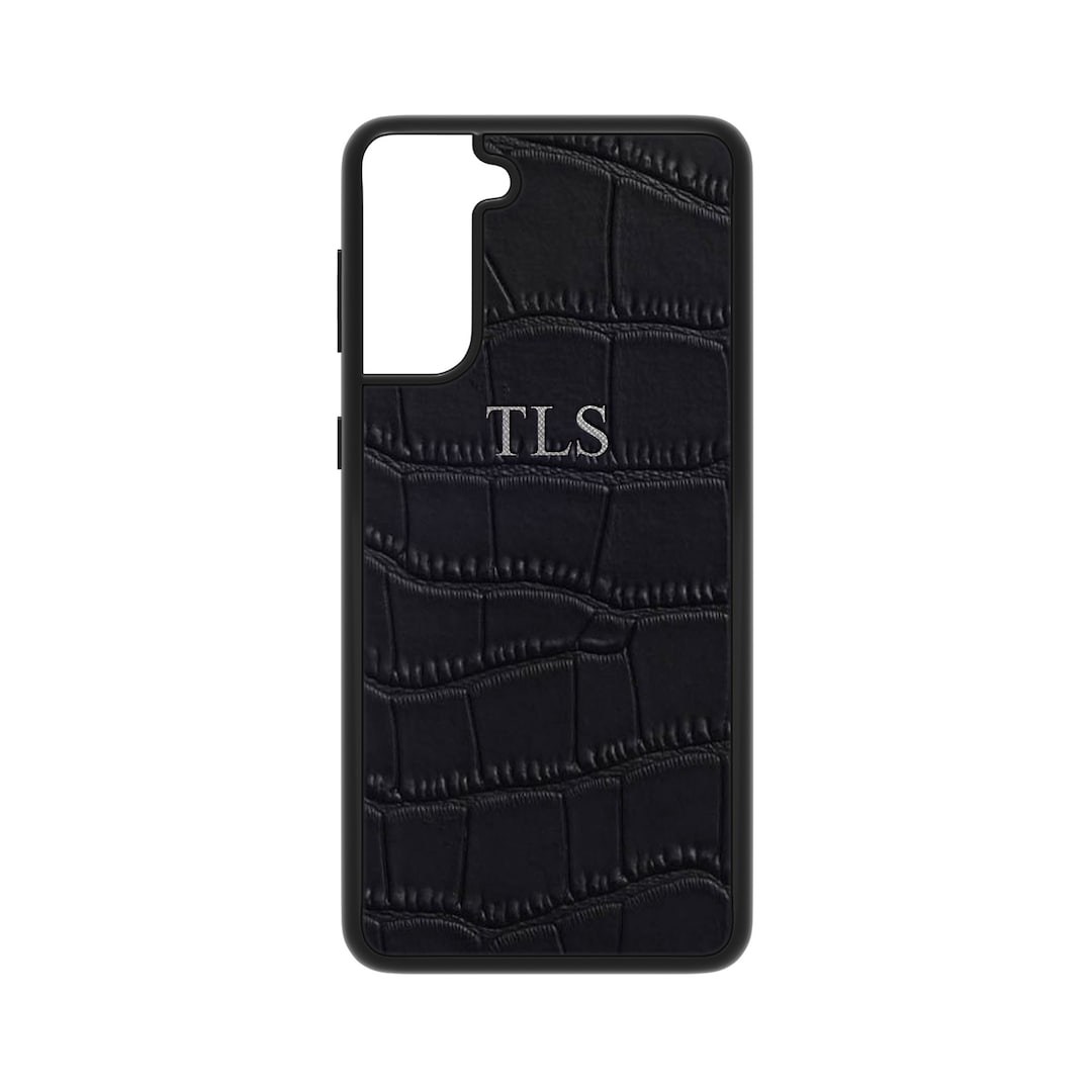 Personalised Black Croc Leather Phone Case to Fit Samsung Galaxy S25 ...
