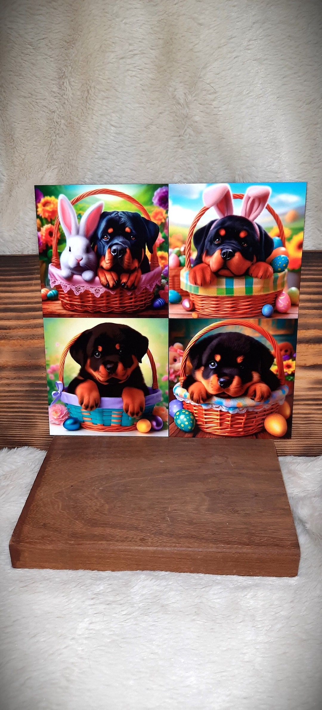 Rottweiler Puppies in Easter Basket Coaster Set. Beautiful, Vibrant ...