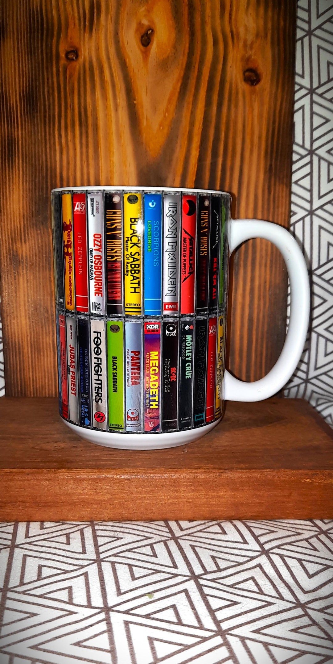 15oz. Cool Multiple Different Bands Ceramic Mug Large Cassette Tapes ...