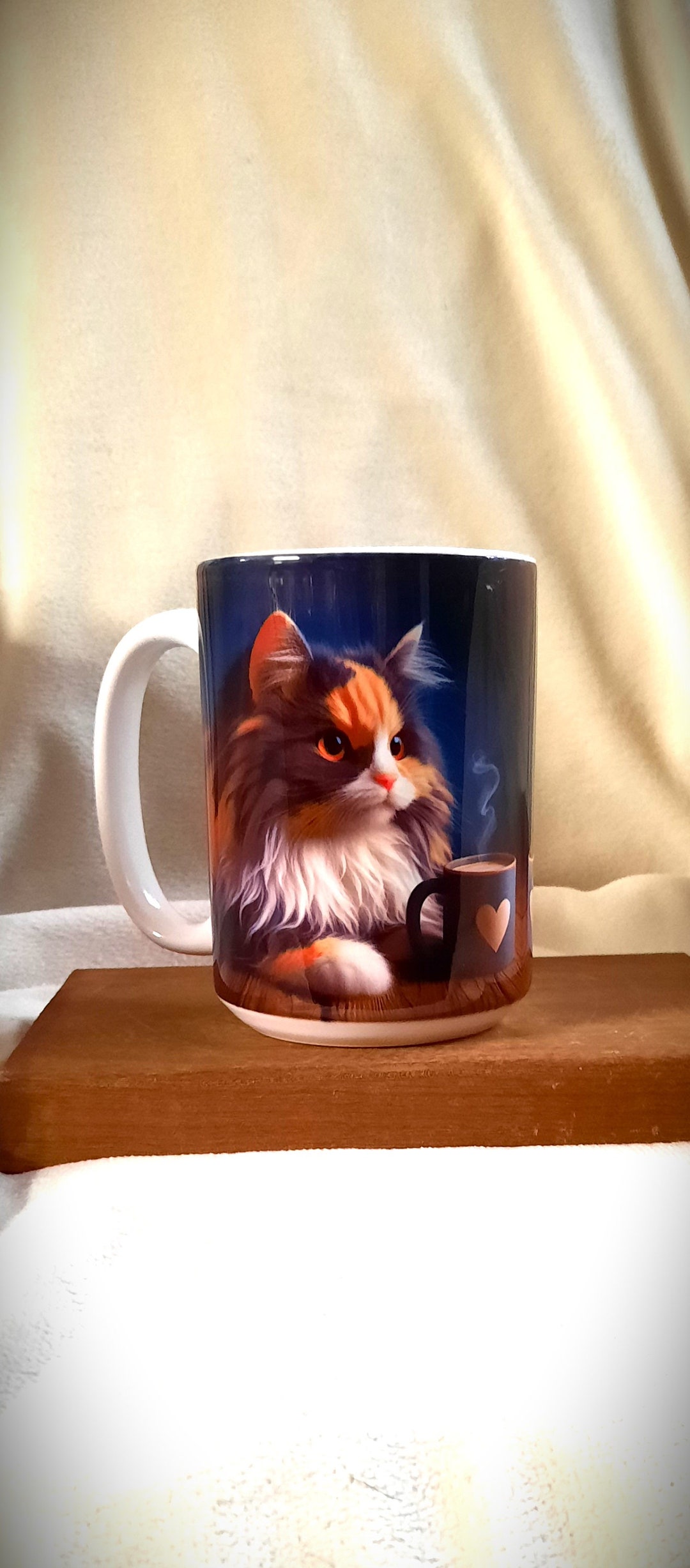15oz. Realistic Long Haired Calico Cat Sublimation Design. Beautiful ...