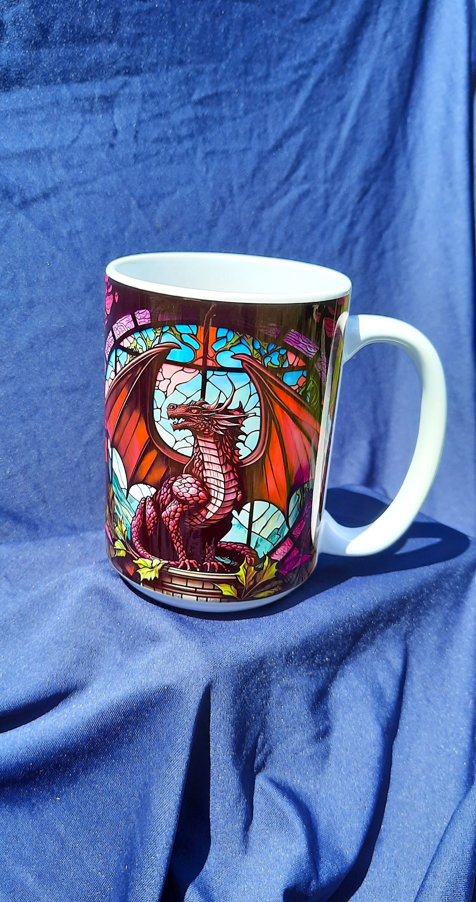 Dragon Mug. 15oz. Stained Glass Dragon Coffee Mug. Beautiful, Vibrant ...