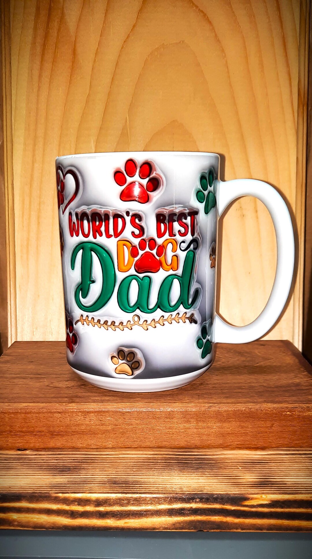 15oz. Worlds Best Dog Dad 3D POOF Design on Ceramic Coffee Mug. Full ...