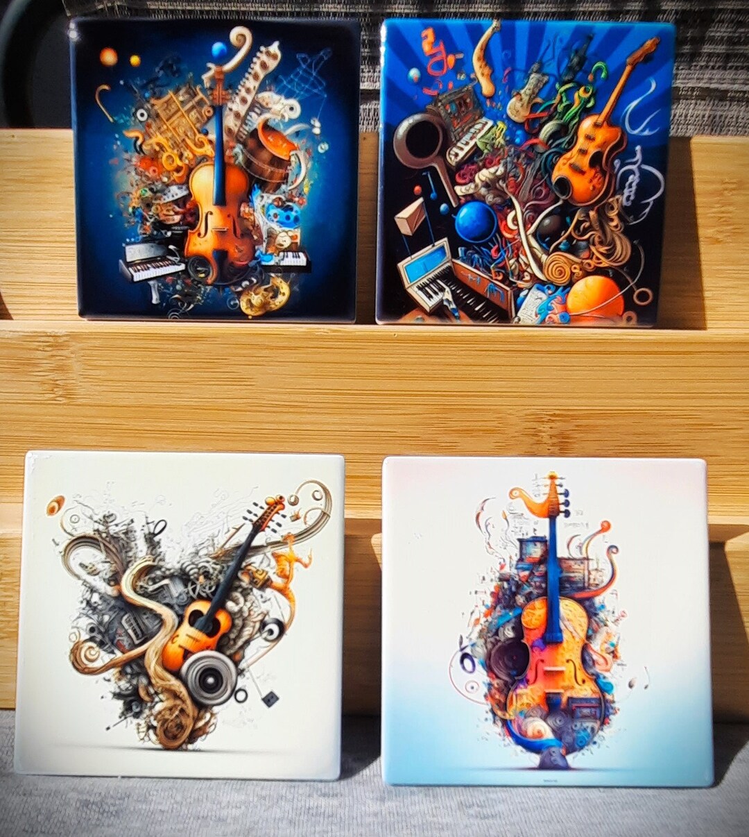 Musical Instruments 4 Coaster Set. Beautiful, Vibrant Sublimation ...