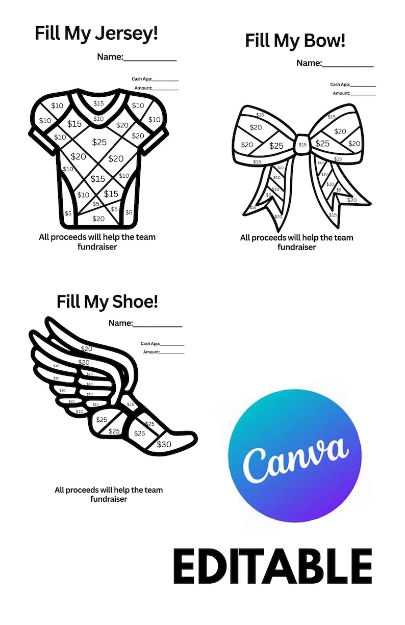 Fill My Fundraiser Sheet Bundle. Track, Cheerleading, Football **canva ...