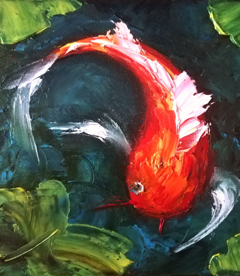 Set of 4 Koi fishes Oil Original painting Koi fish Artwork Oil | Etsy