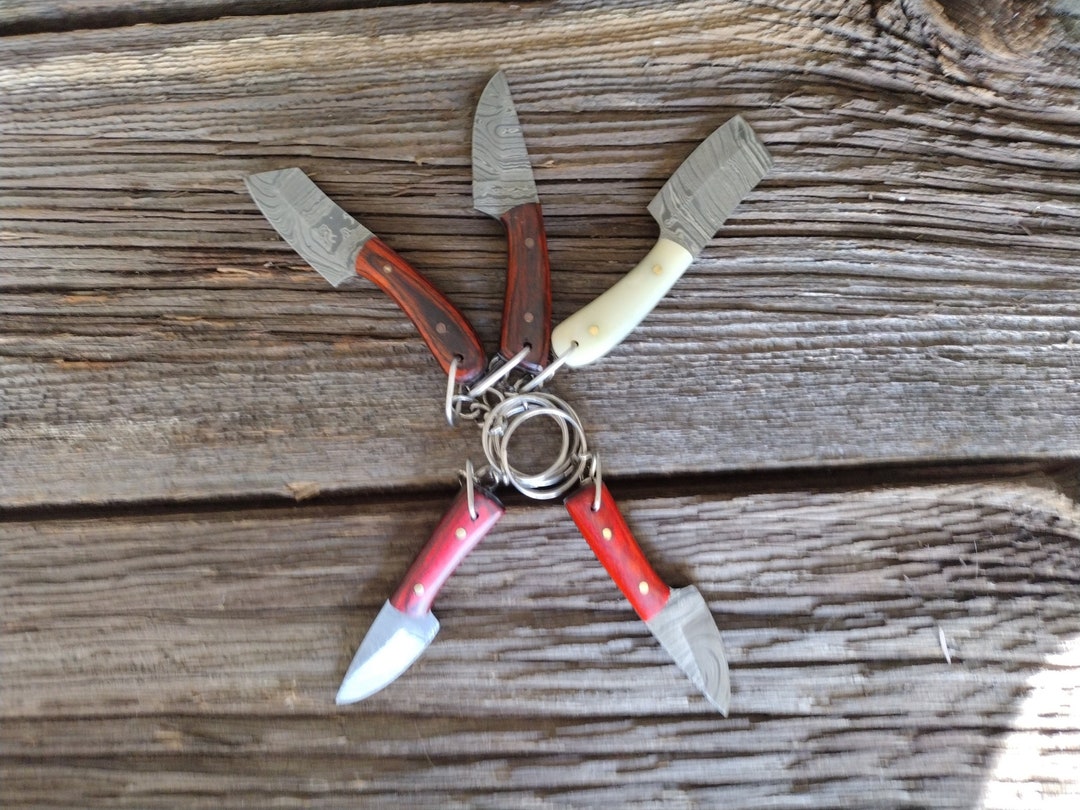 Damascus Miniature Knife Keychains - Etsy