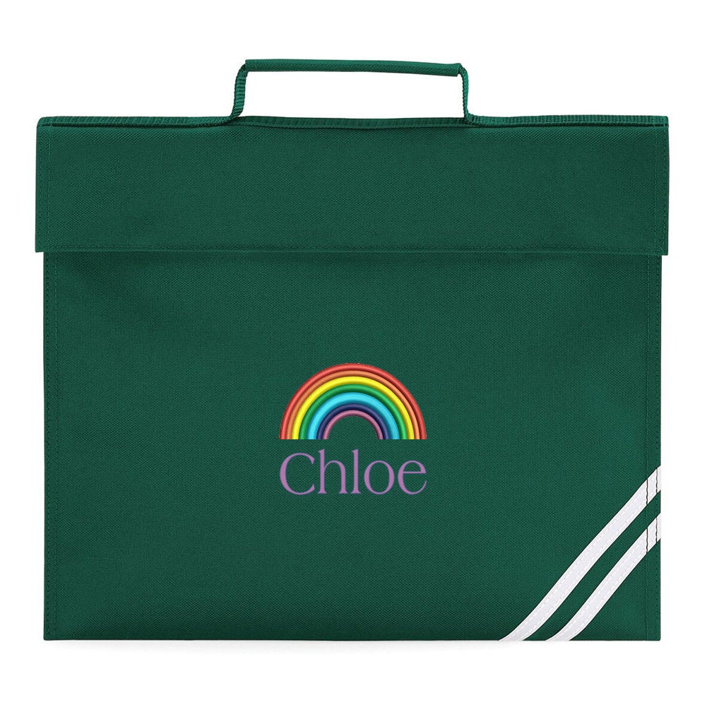 Personalised Rainbow Book Bag, Embroidered School Bookbag With Name ...
