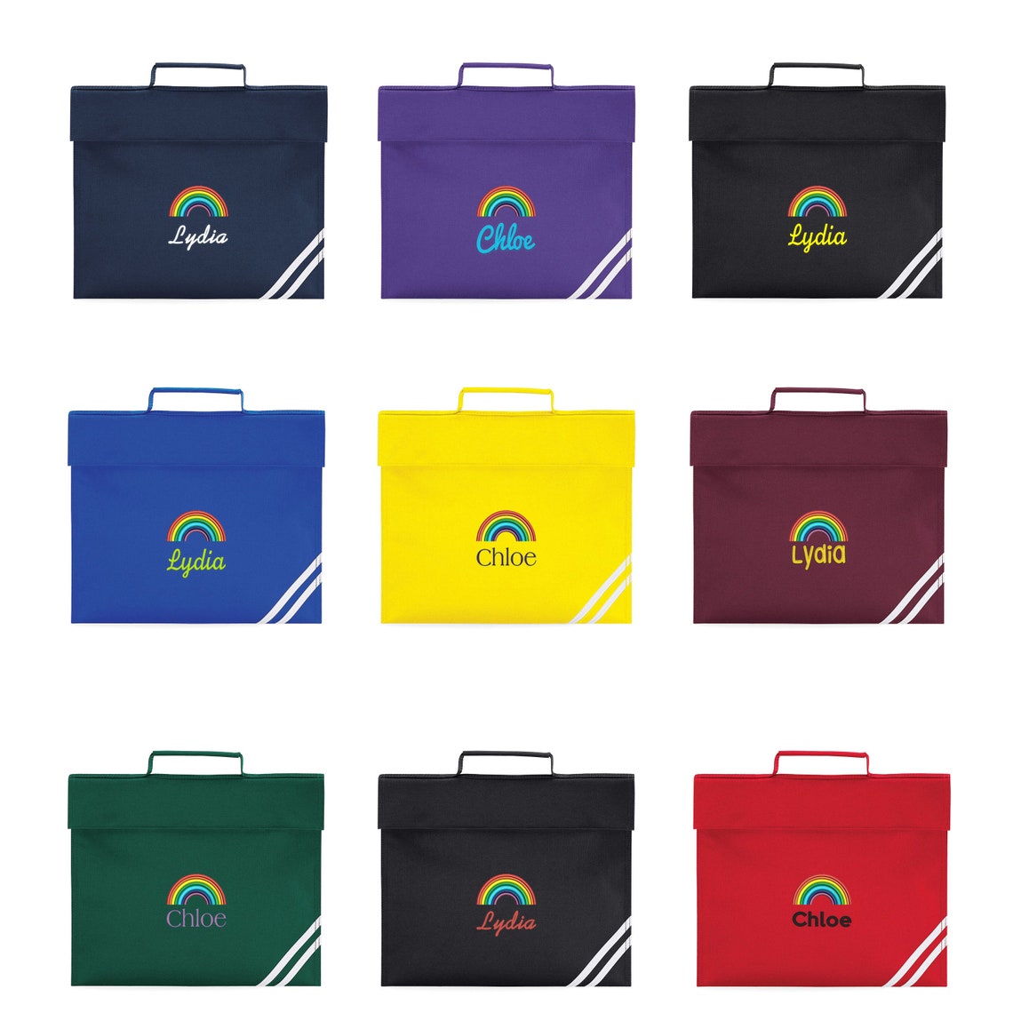 Personalised Rainbow Book Bag, Embroidered School Bookbag With Name ...