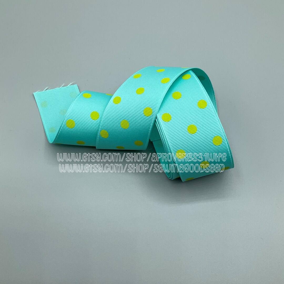 Aqua Lime Green Polka Dot Grosgrain Ribbon Remnant (2 Yards 20 Inches ...