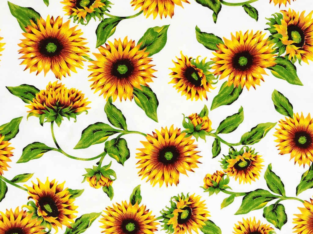 Sunflower Pattern Fabric | Product Made in Italy | 100% Pure Cotton ...