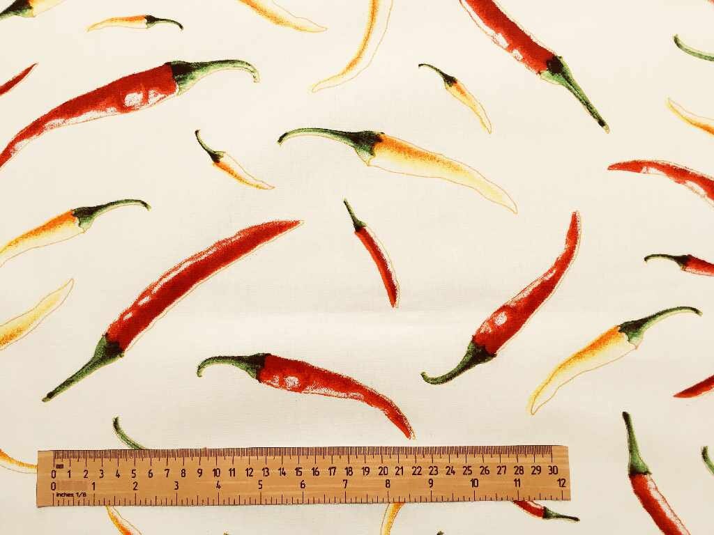 Chili Pepper Pattern Fabric Product Made in Italy 100% Pure Cotton 180 ...