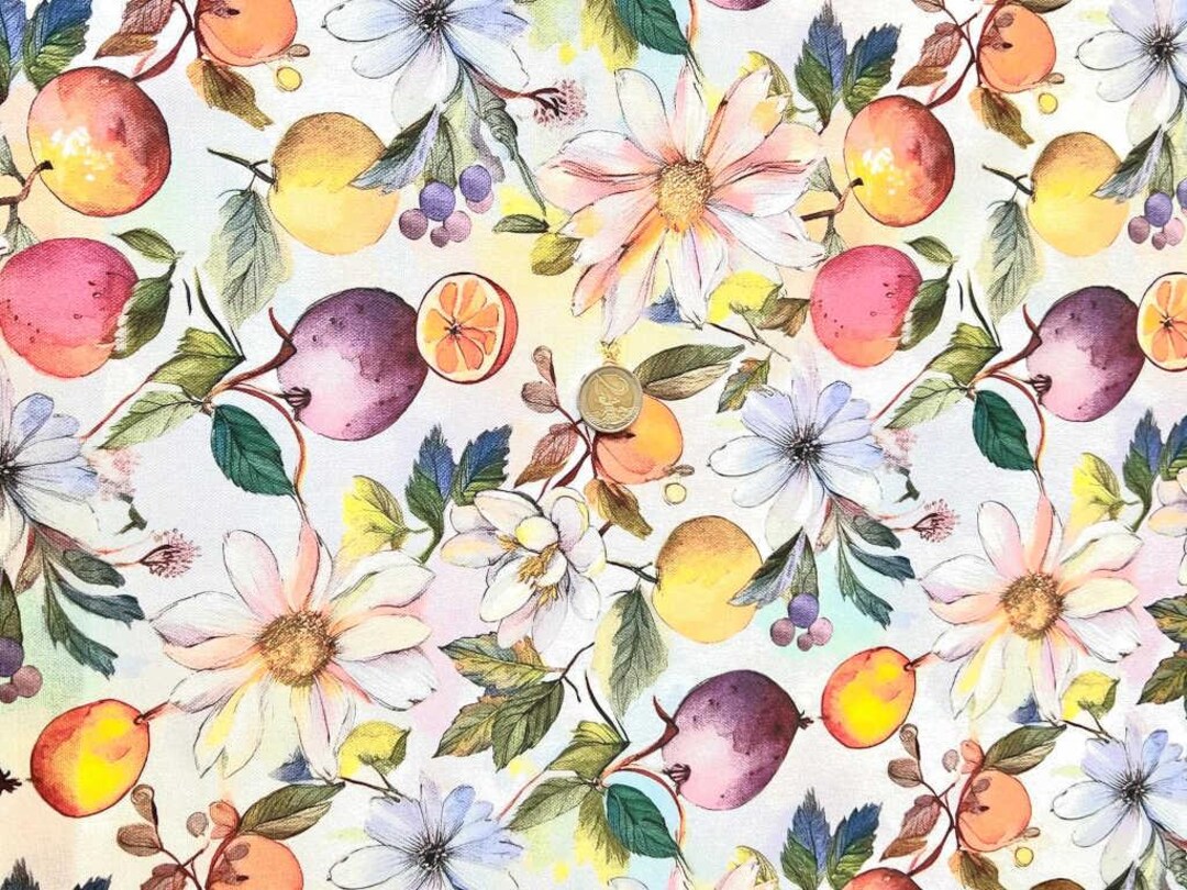 Flowers and Fruits Pattern Fabric | 100% Pure Cotton | 154 Cms Wide ...