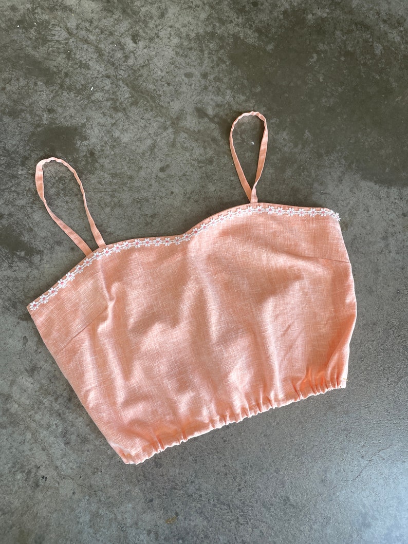 60s Reworked Vintage | Peach Two-piece Skirt & Camisole Set | Cropped ...