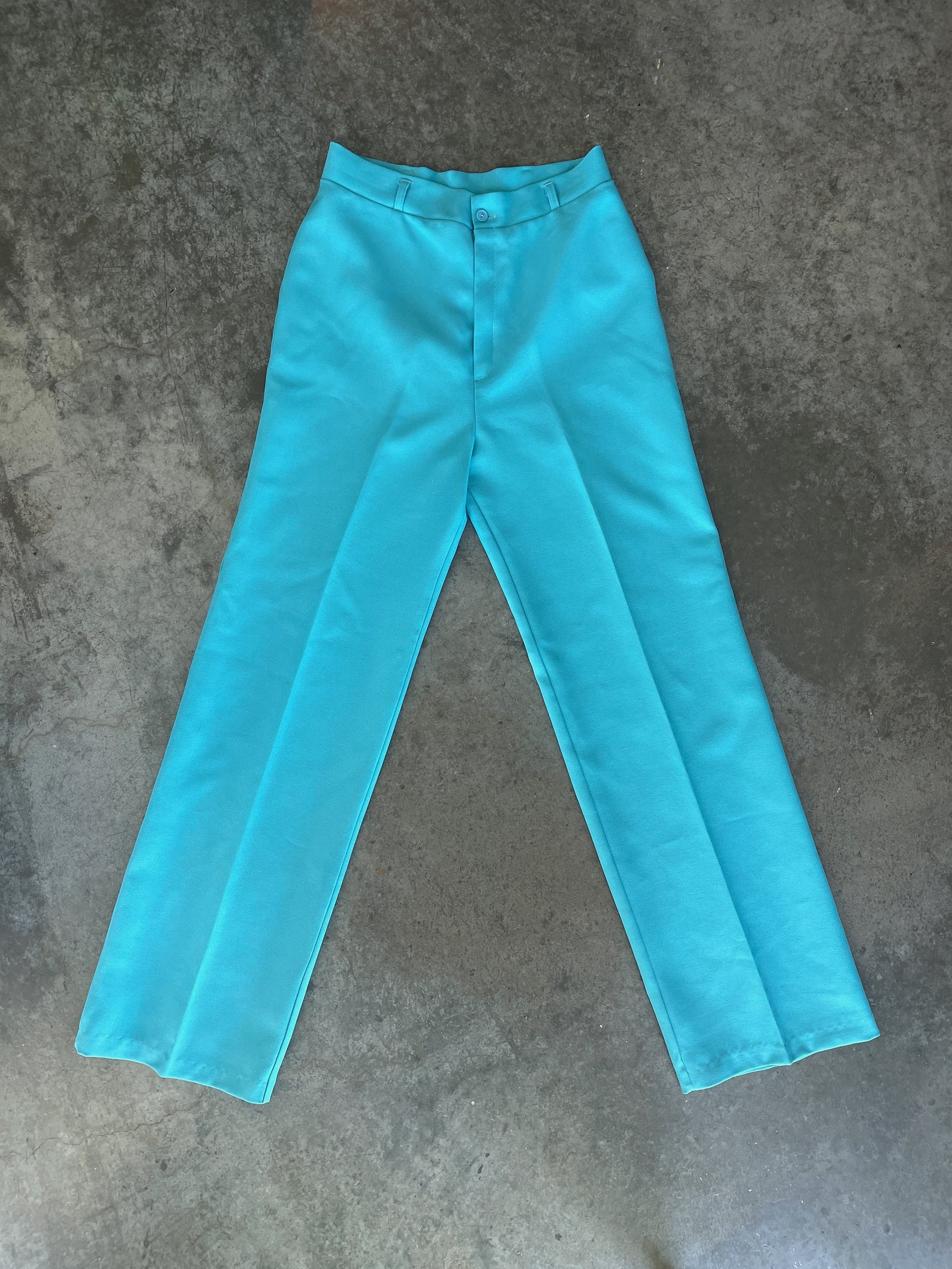 70s Vintage Aqua Blue High-waist Pants Turquoise Tailored Straight Leg ...