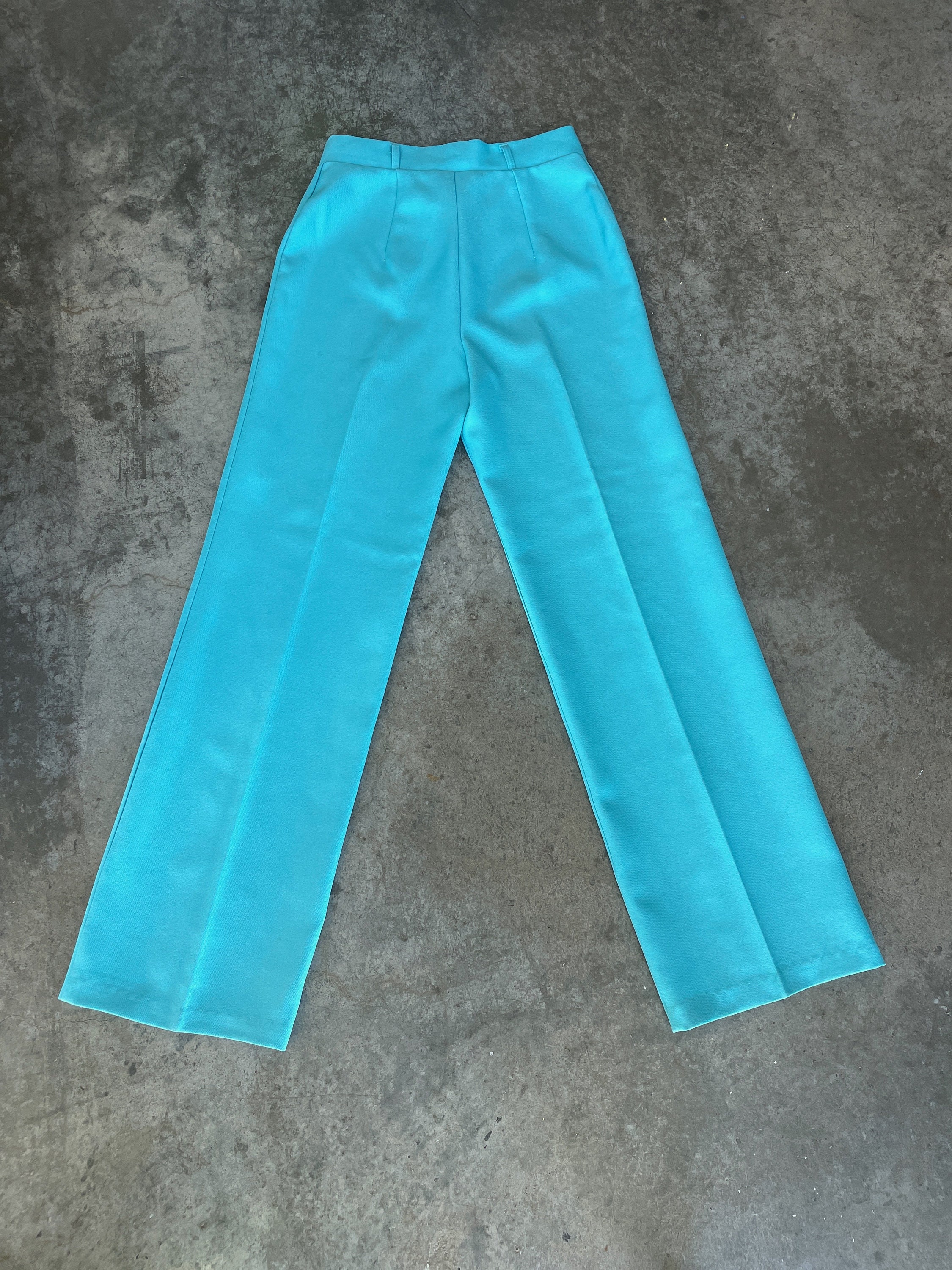 70s Vintage | Aqua Blue High-waist Pants | Turquoise Tailored Straight ...
