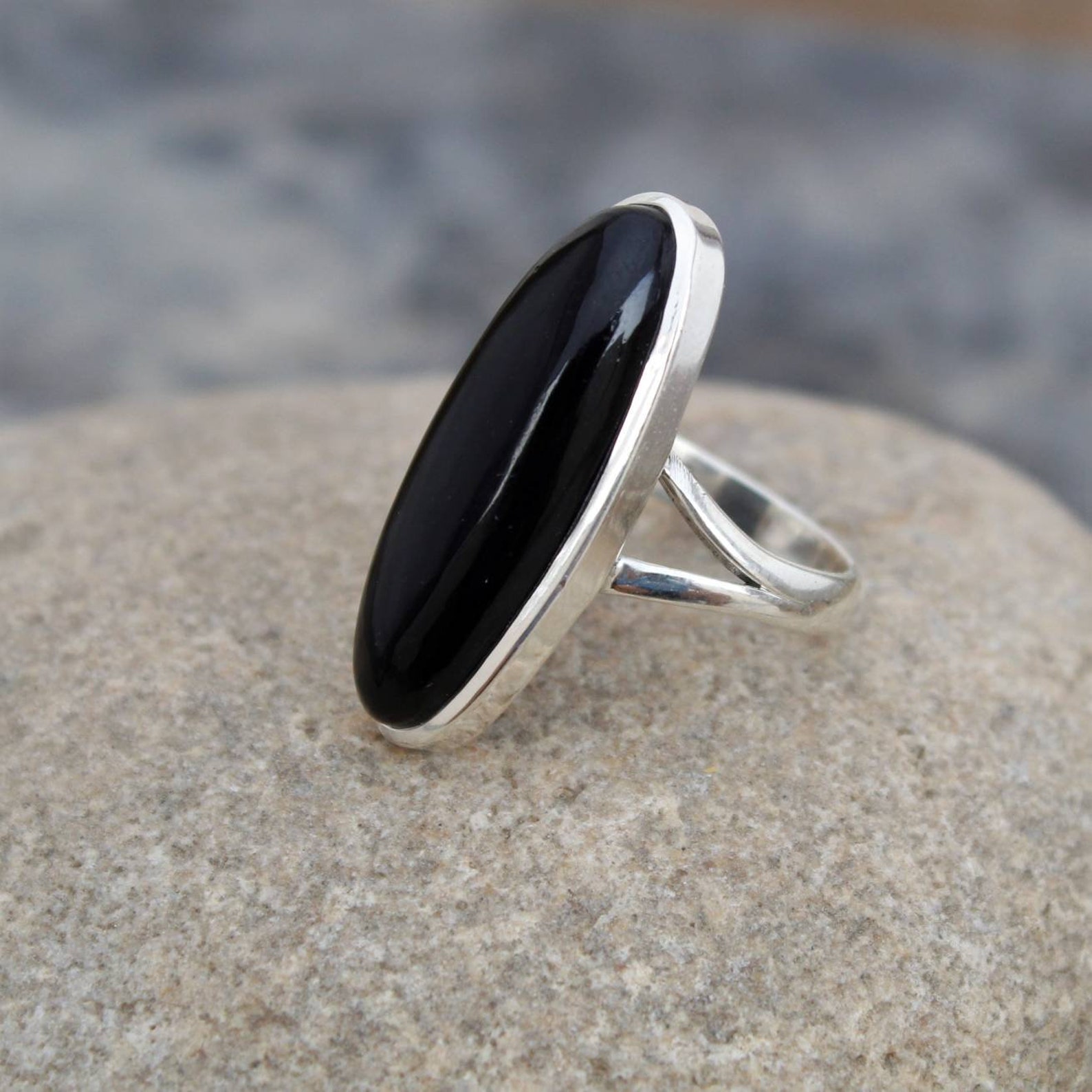 Black Onyx Ring Natural Gemstone Oval Shape Stone Handmade | Etsy