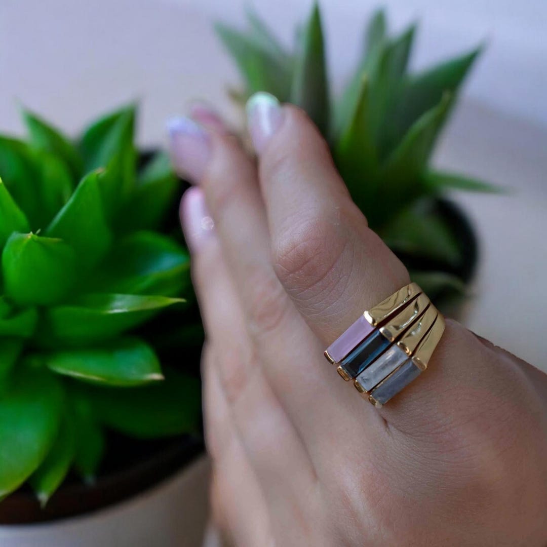 Iolite Hydro Ring, Round Stone, 18k Gold Plated, Jewelry, Handmade, 925 ...