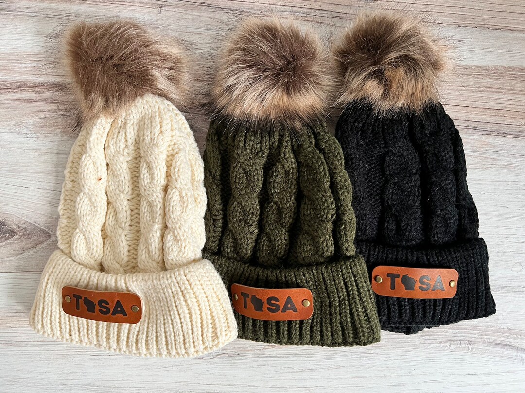 TOSA Patch Pom Beanie Hat Wauwatosa Wisconsin State Stamped Pom Pom ...