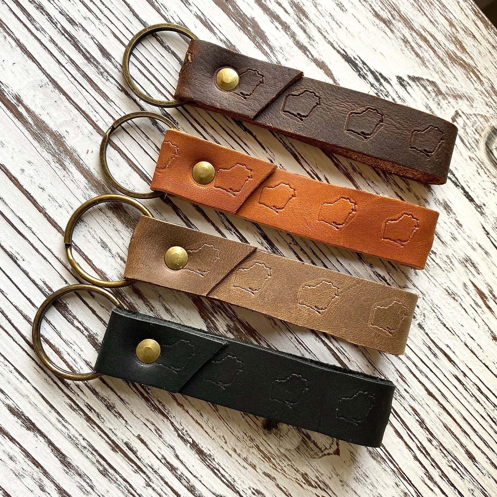 Wisconsin Leather Keychain WI Key Fob Outline Silhouette Key - Etsy