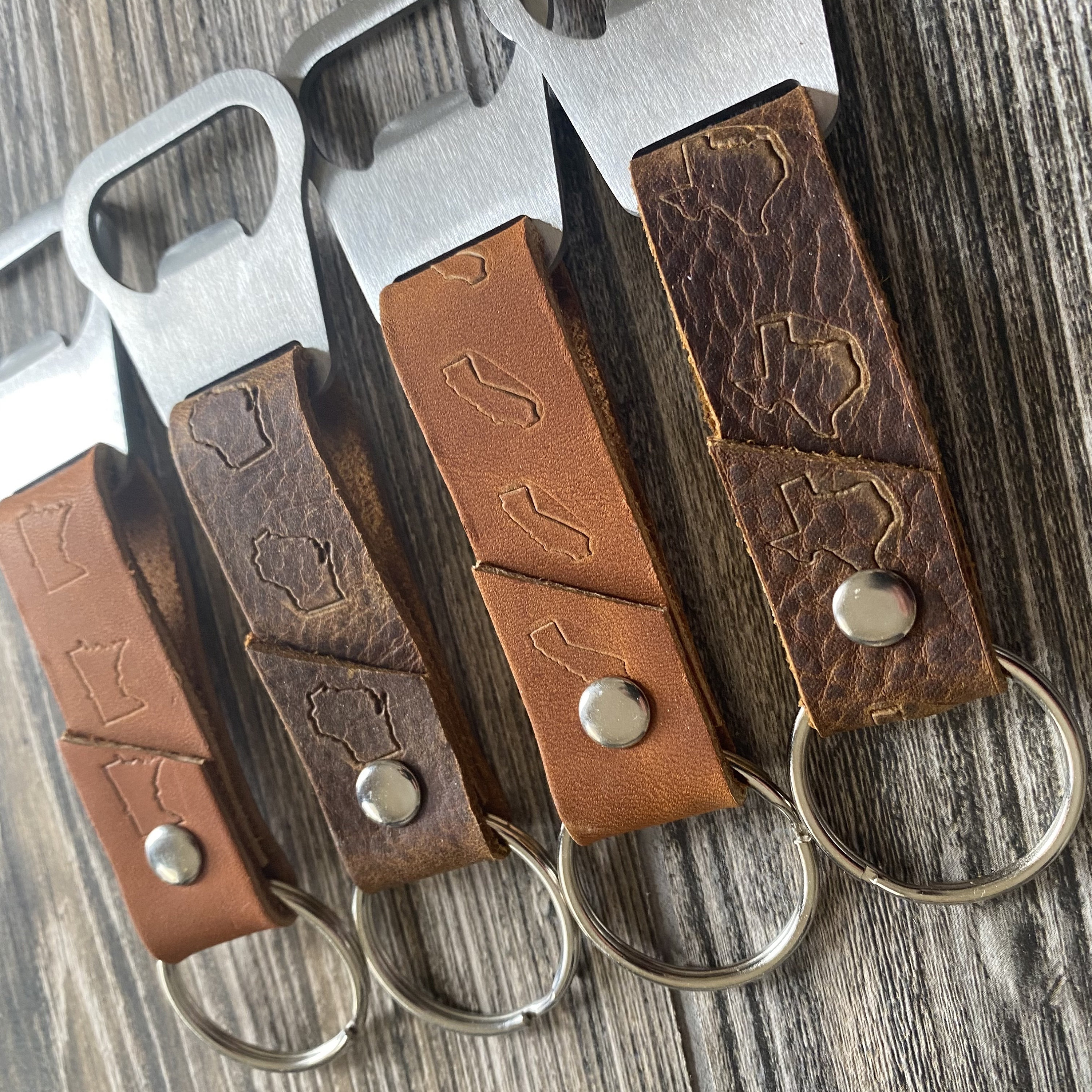 State Leather Bottle Opener Custom - Keychain California Texas Florida ...