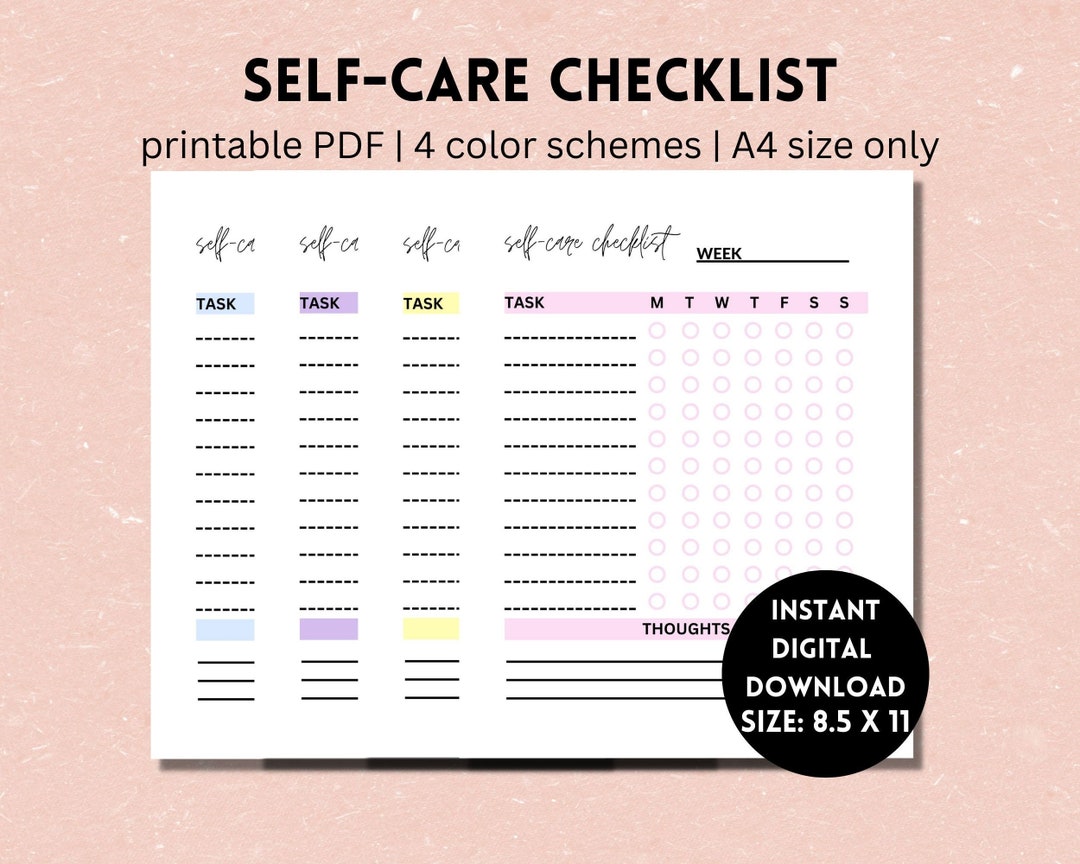 Self Care Checklist Printable Planner PDF Planner Insert A4 Size Only ...