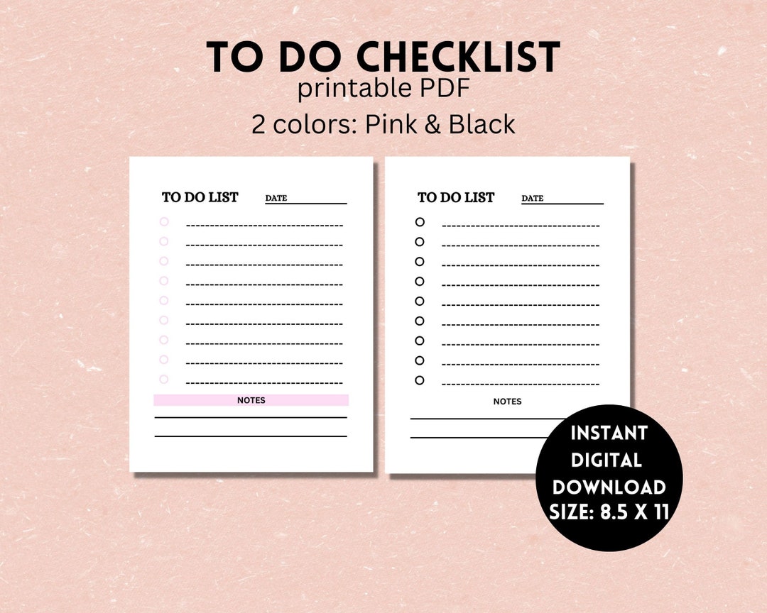 Minimalist to Do Checklist: Pink & Black A4 Planner (printable PDF) - Etsy