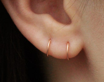 14k Rose Gold Hoops | Etsy