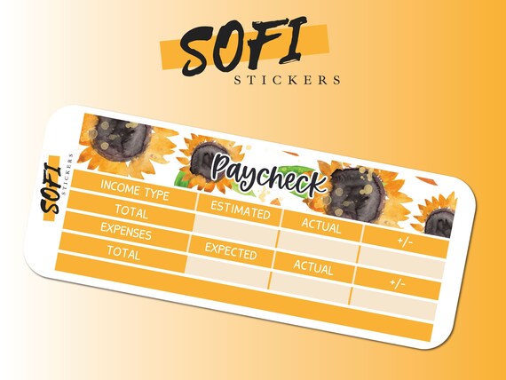 Paycheck Budget Planner Sticker Sunflower - Etsy