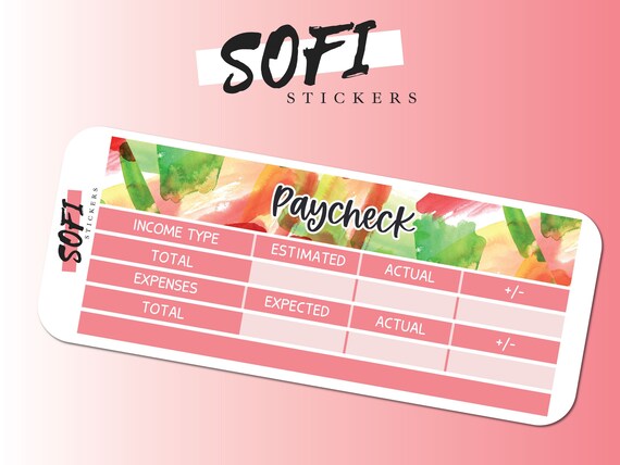 Paycheck Budget Planner Sticker Watercolor Brush | Etsy