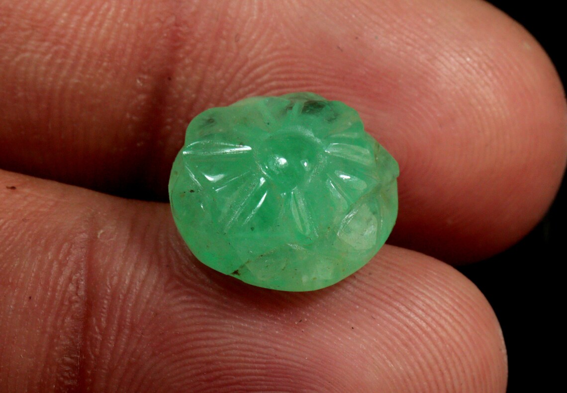 Emerald Round Shape Carved Gemstone Russian Emerald Carving | Etsy