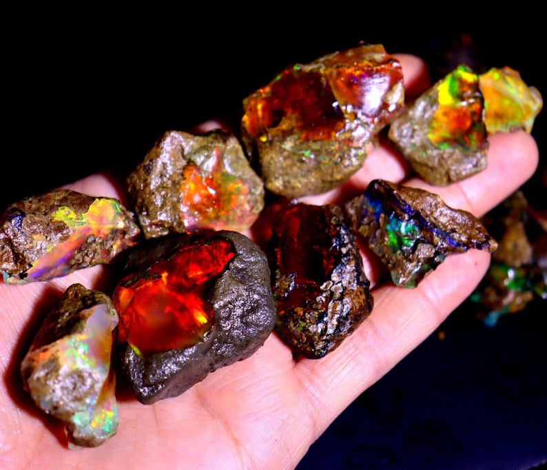 Ethiopian Welo Opal Rough Lot: Natural Fire Opal Crystal Display ...