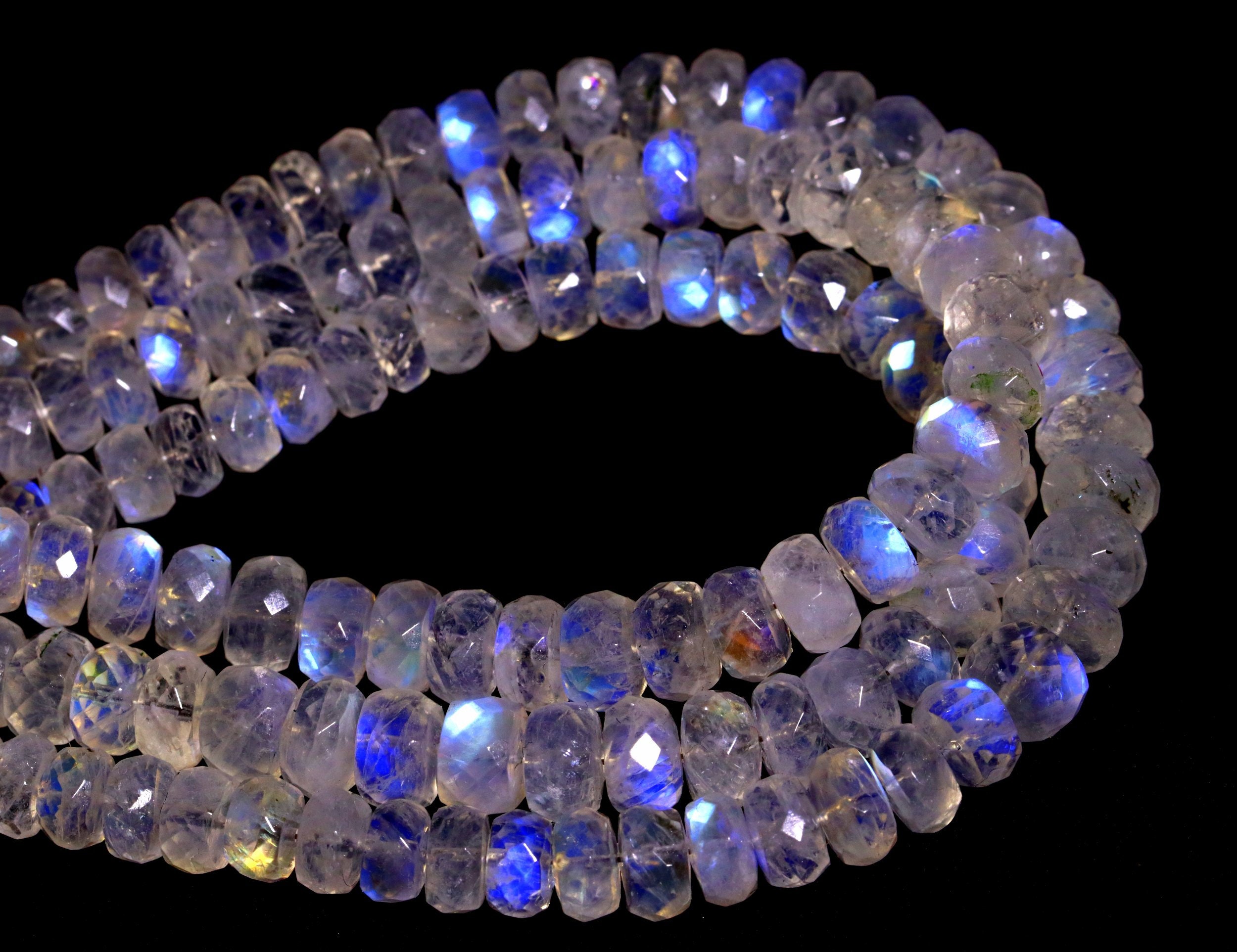 Faceted Rainbow Moonstone Beads: AAA+ Flashy 4mm Rondelle, 10 Inch ...