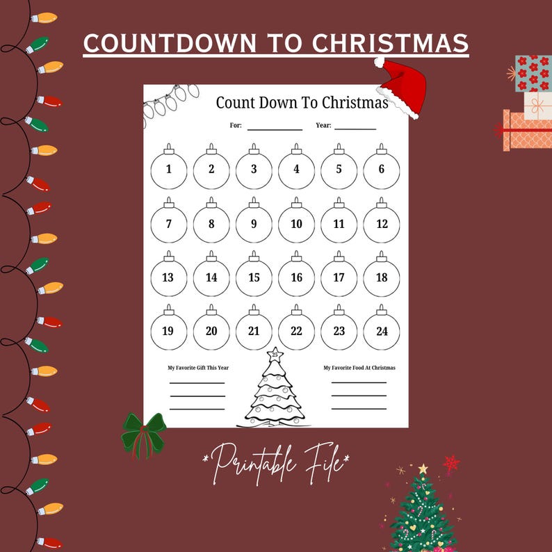 PRINTABLE Countdown to Christmas - Etsy