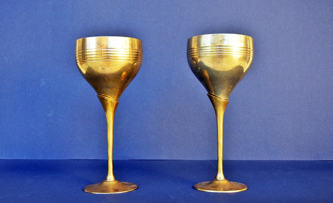 Vintage Rustic Brass Wine Cups - Set of 2 - Vintage Primitive Brass ...
