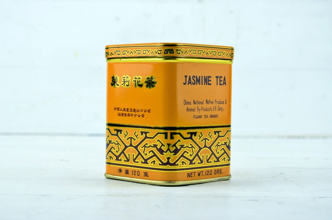 Tea Box, Chinese Jasmine Tea Box, Vintage Yellow Box, Vintage Trinket ...