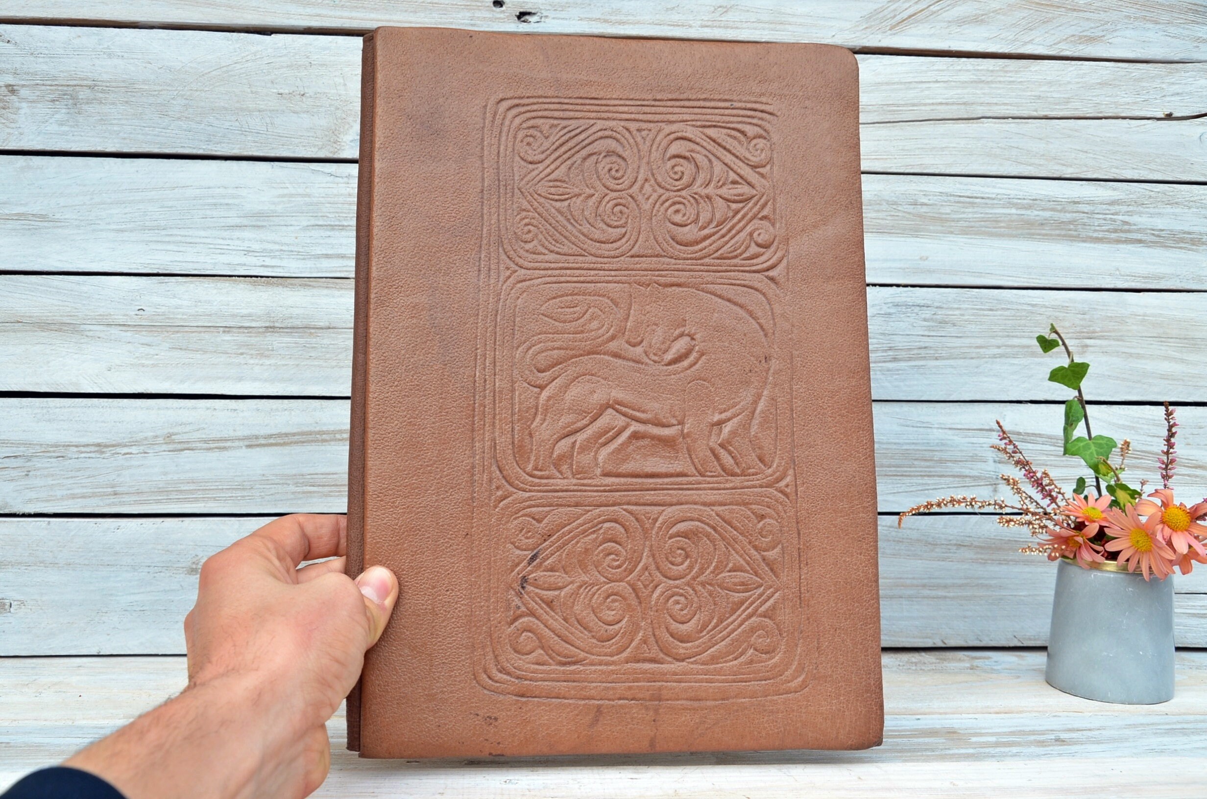 Vintage Leather Folder Handmade Embossed Leather Book Cover - Etsy